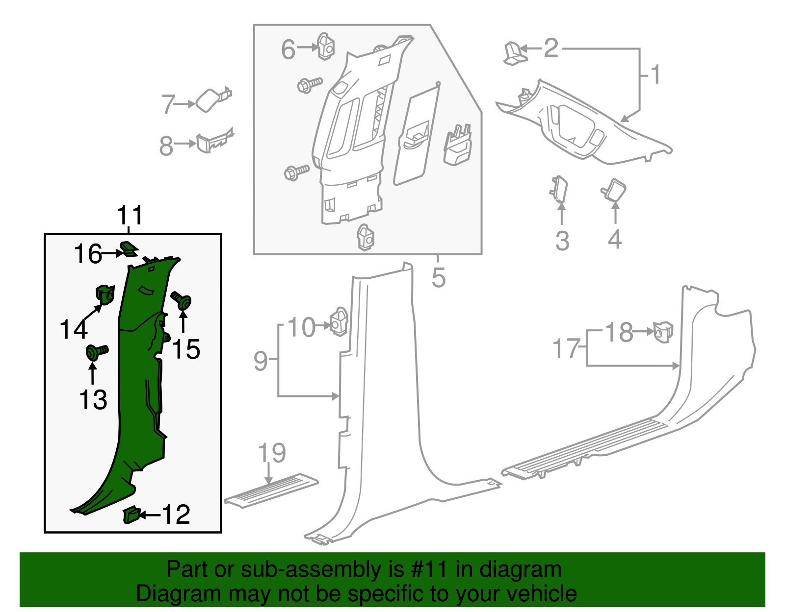 2014-2019 GM Light Ash Gray Passenger Side Body Lock Pillar Garnish ...