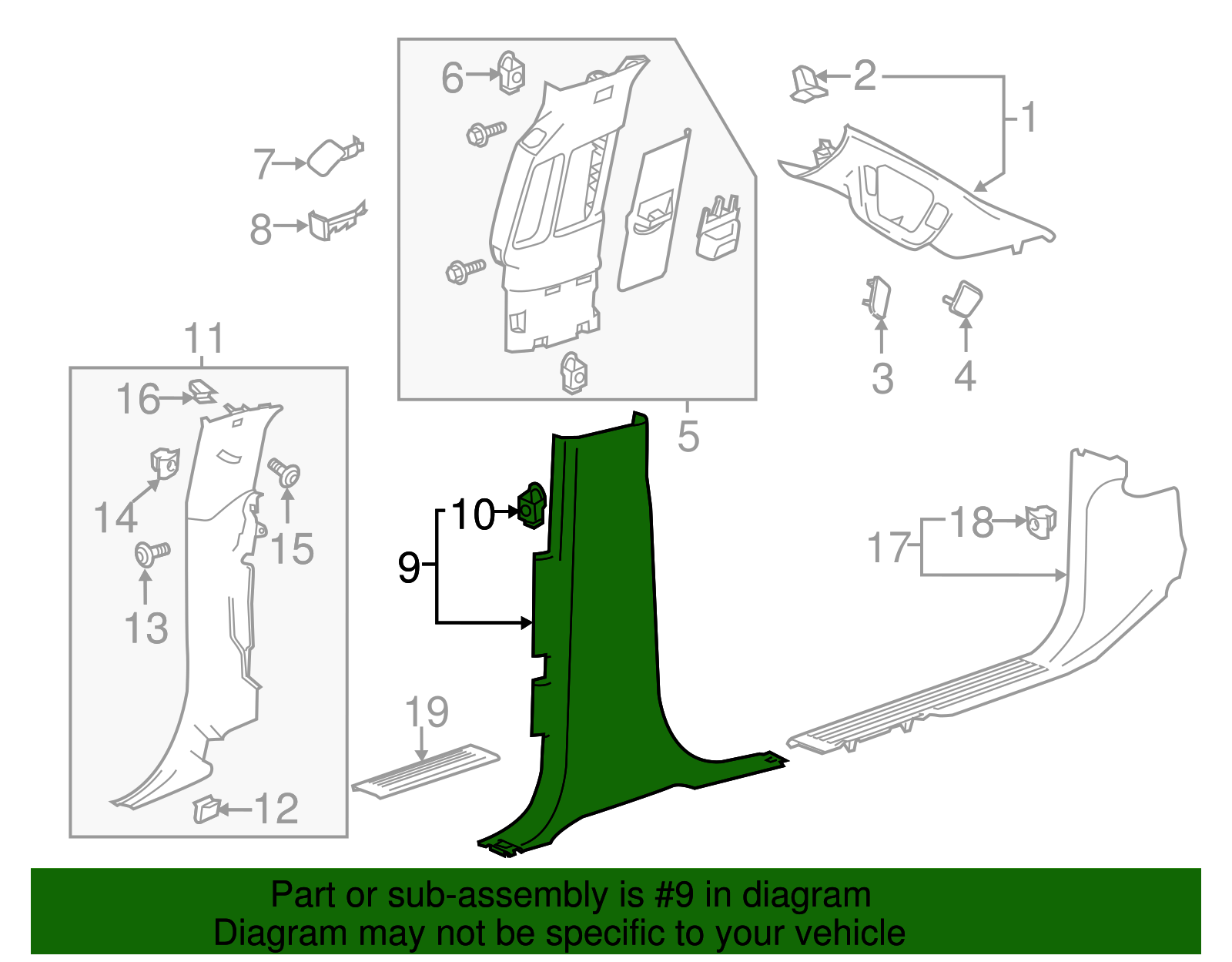 84449131 - Black Driver Side Center Pillar Lower Trim Panel 2014-2019 ...