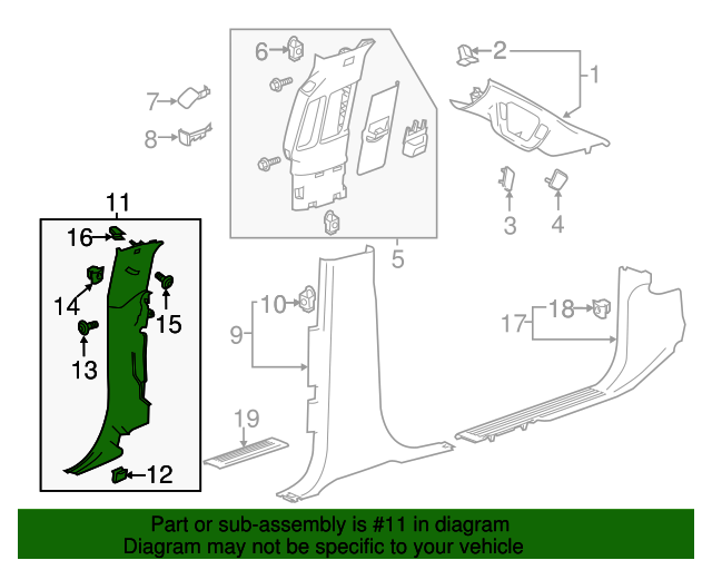 2014-2019 GM Shale Driver Side Body Lock Pillar Garnish Molding ...