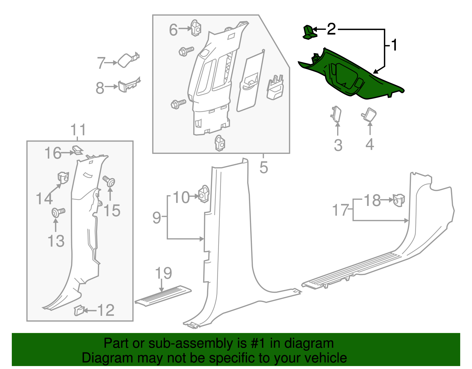 23483726 - A-Pillar Trim Panel in Gray with Assist Handle 2015-2019 GM ...
