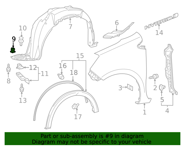 2007-2019 Toyota Fender Liner Grommet 90189-06230 | Toyota Parts Center