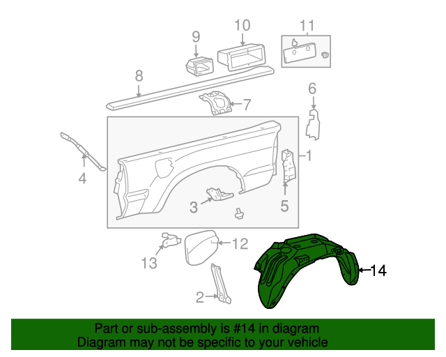 2005-2015 Toyota Tacoma Wheelhouse Liner 65637-04040 | Toyota Parts Center