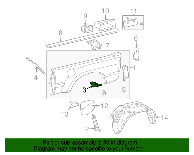 2005-2015 Toyota Tacoma Side Panel Bracket 76646-04020 | Toyota Parts ...