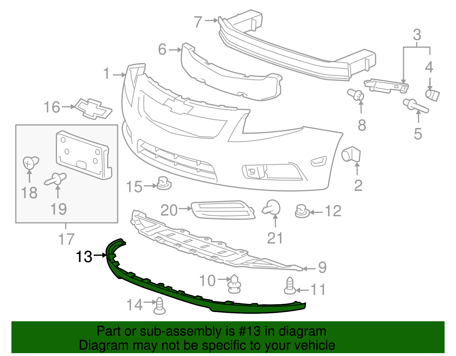 2011-2016 Chevrolet Front Bumper Fascia Air Deflector 94525915 | Chevy ...