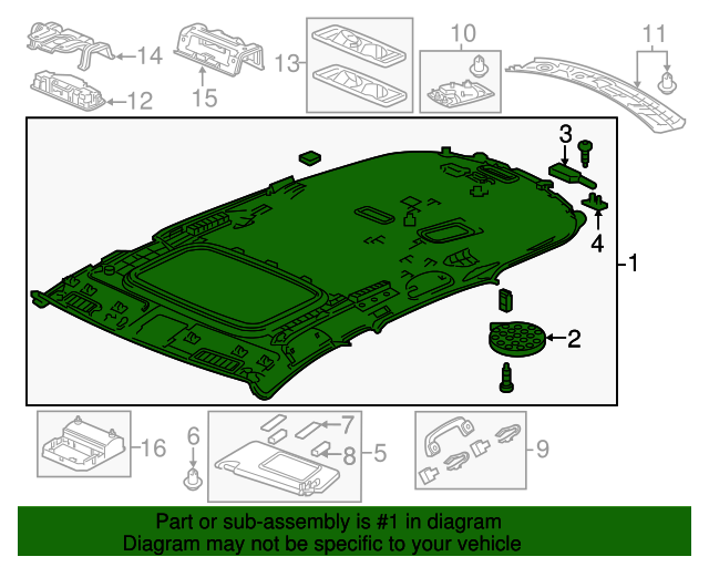 2016-2020 Acura MDX Lining Assembly, Roof *NH802L* (Sunroof) (Light ...