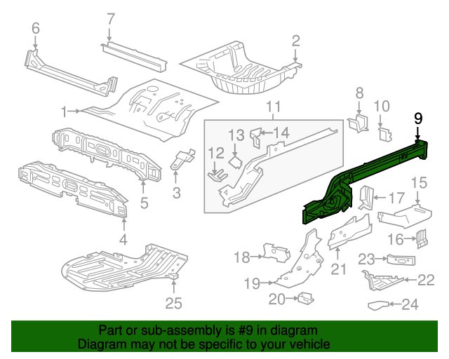 2016-2023 Chevrolet Malibu Driver Side Underbody Rear Side Rail ...