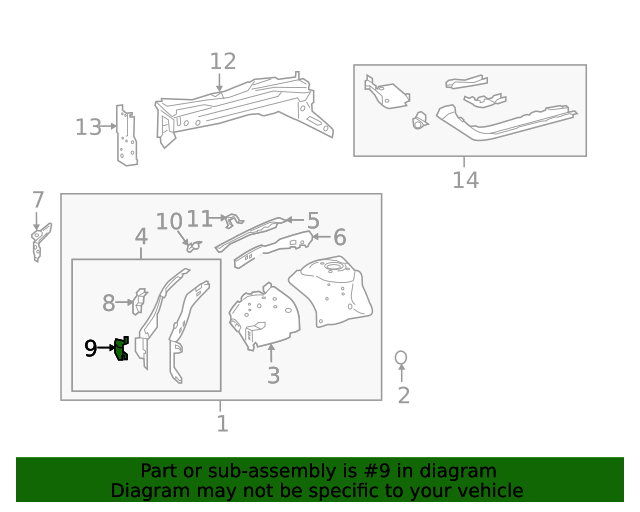 2020-2022 Toyota Corolla Fender Rail Reinforcement 53745-02010 | Toyota ...