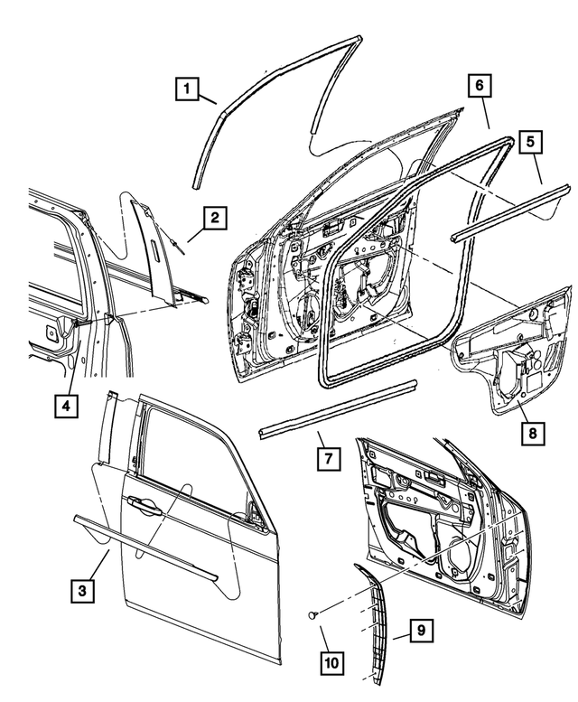 2006-2010 Dodge Charger Front Door Belt Weatherstrip, Right 4806138AB ...