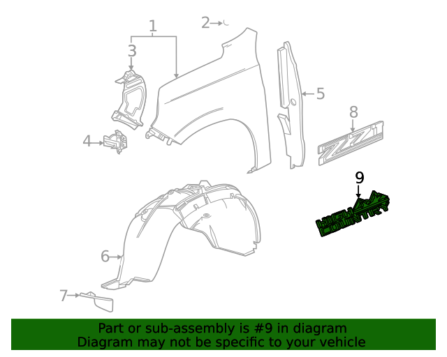 2021-2023 Chevrolet Chrome Front Passenger Side Fender Marketing Name ...