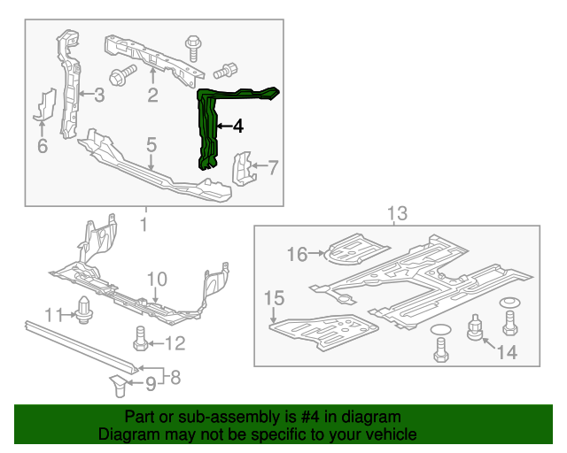 2013-2015 Honda Civic Panel Set, L Front Bulkhead 04611-TT1-A00ZZ ...