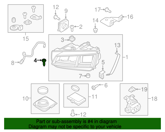 2015-2023 Audi Headlamp Assembly Screw N-105-540-08 | Audi USA Parts