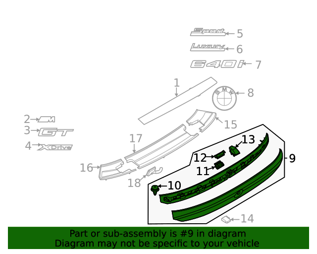 51137483595 - 2018-2019 BMW 640i xDrive Gran Turismo Finish Panel (51 ...