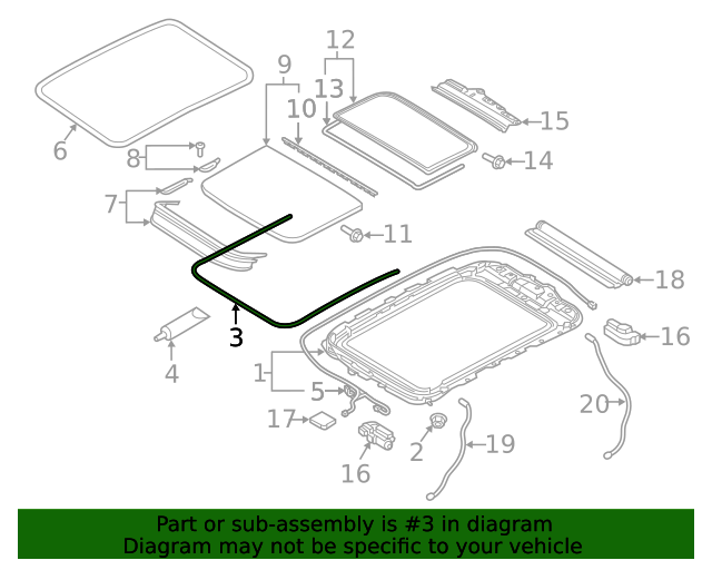 2017-2024 Audi Sunroof Frame Gasket 8W9-877-439 | Audi USA Parts