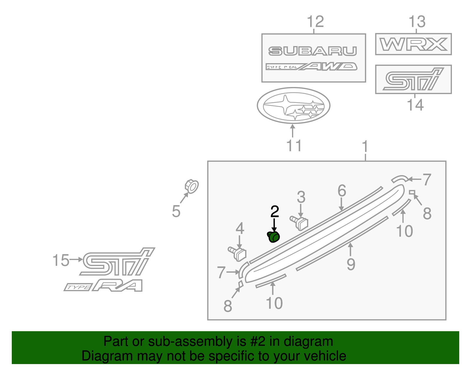 2005-2025 Subaru Trunk Lid Trim Clip 909130113 | Subaru Parts Store