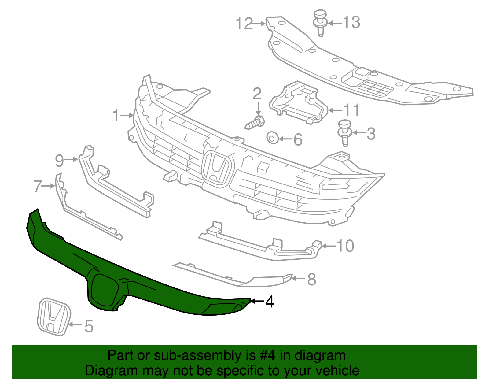 71122-TM8-003 - 2012-2014 Honda Insight - Molding Front Grille ...