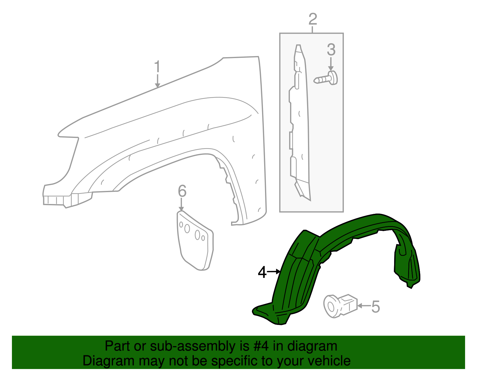 2012-2015 Toyota Tacoma Fender Liner - PASSENGER SIDE 53805-04020 ...