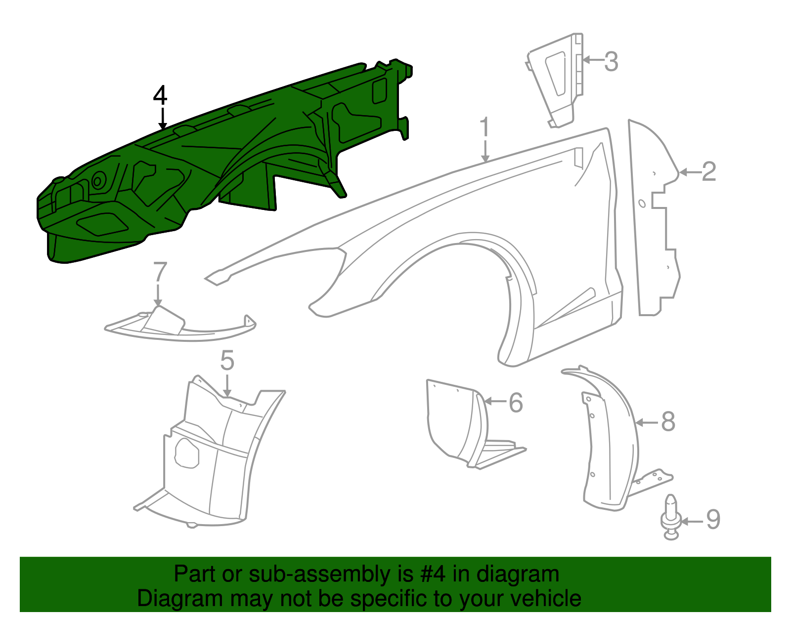 22904951 - Passenger Side Front Wheelhouse Panel 2009-2013 Chevrolet ...