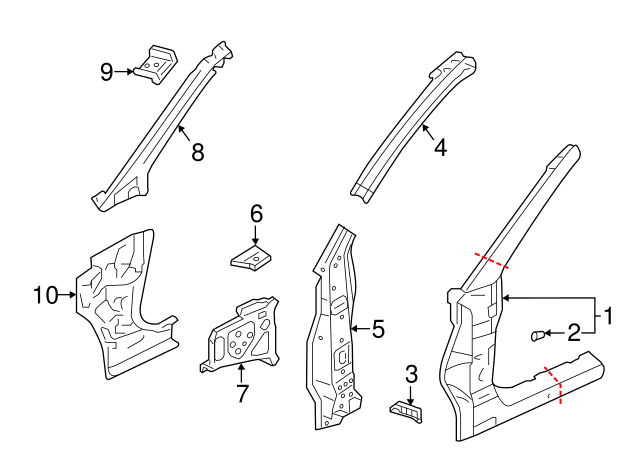 2014-2016 Mitsubishi Outlander Inner Hinge Pillar 5311D376 | Auto Parts