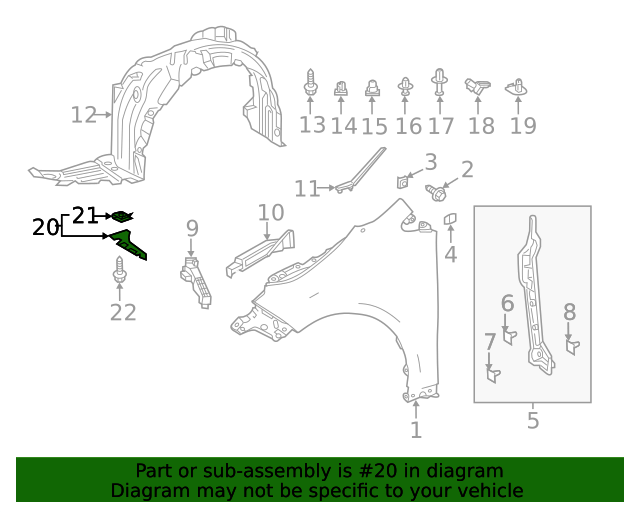 53852-02280 - Fender Liner Extension 2020-2024 Toyota Corolla ...
