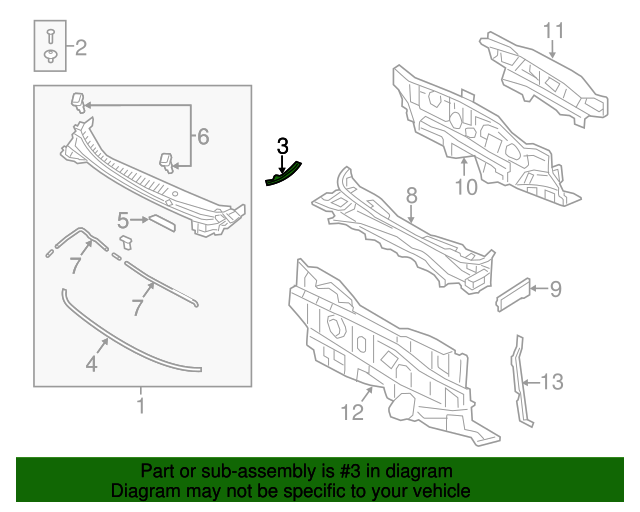 2013-2017 Hyundai Elantra GT Cowl Grille Side Cover 86154-A5000 ...
