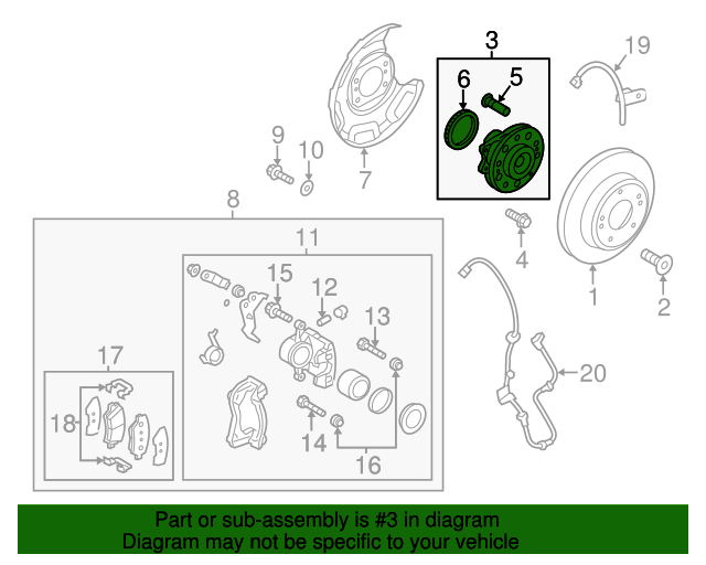 Genuine Hub & Bearing Assembly for 2011-2017 Hyundai | Part# 52710 ...