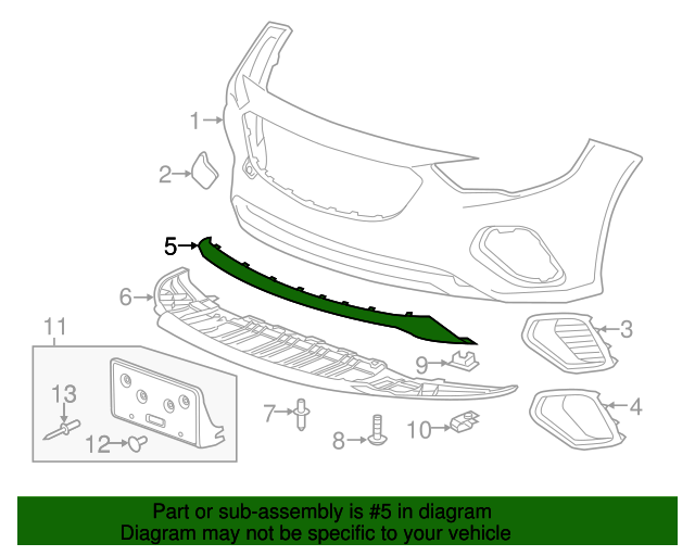 2018-2020 Buick Regal Sportback Black Front Bumper Fascia Lower Molding ...