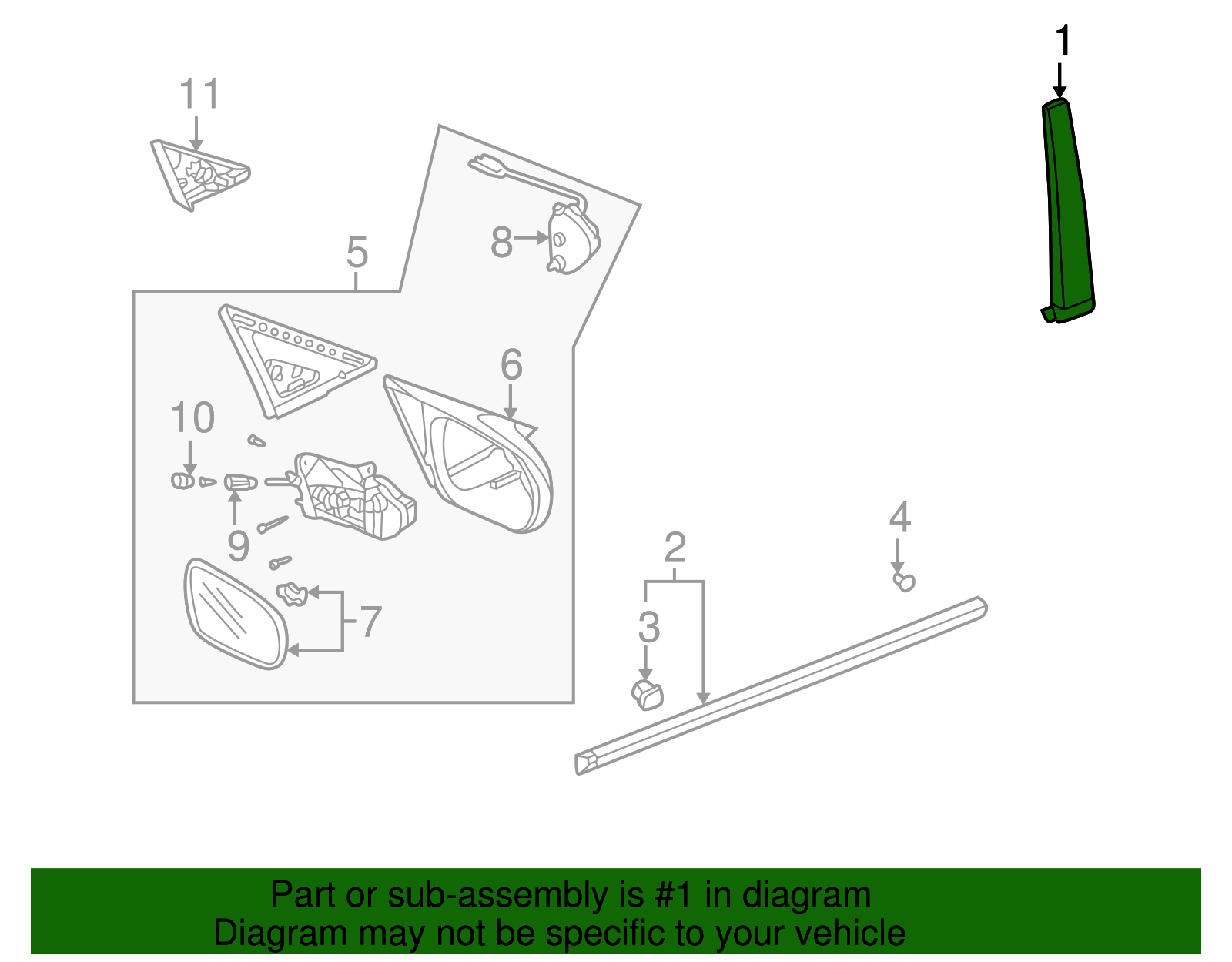 72470-S00-A00 - 1996-2000 Honda Civic - Garnish L Front Door Sash ...