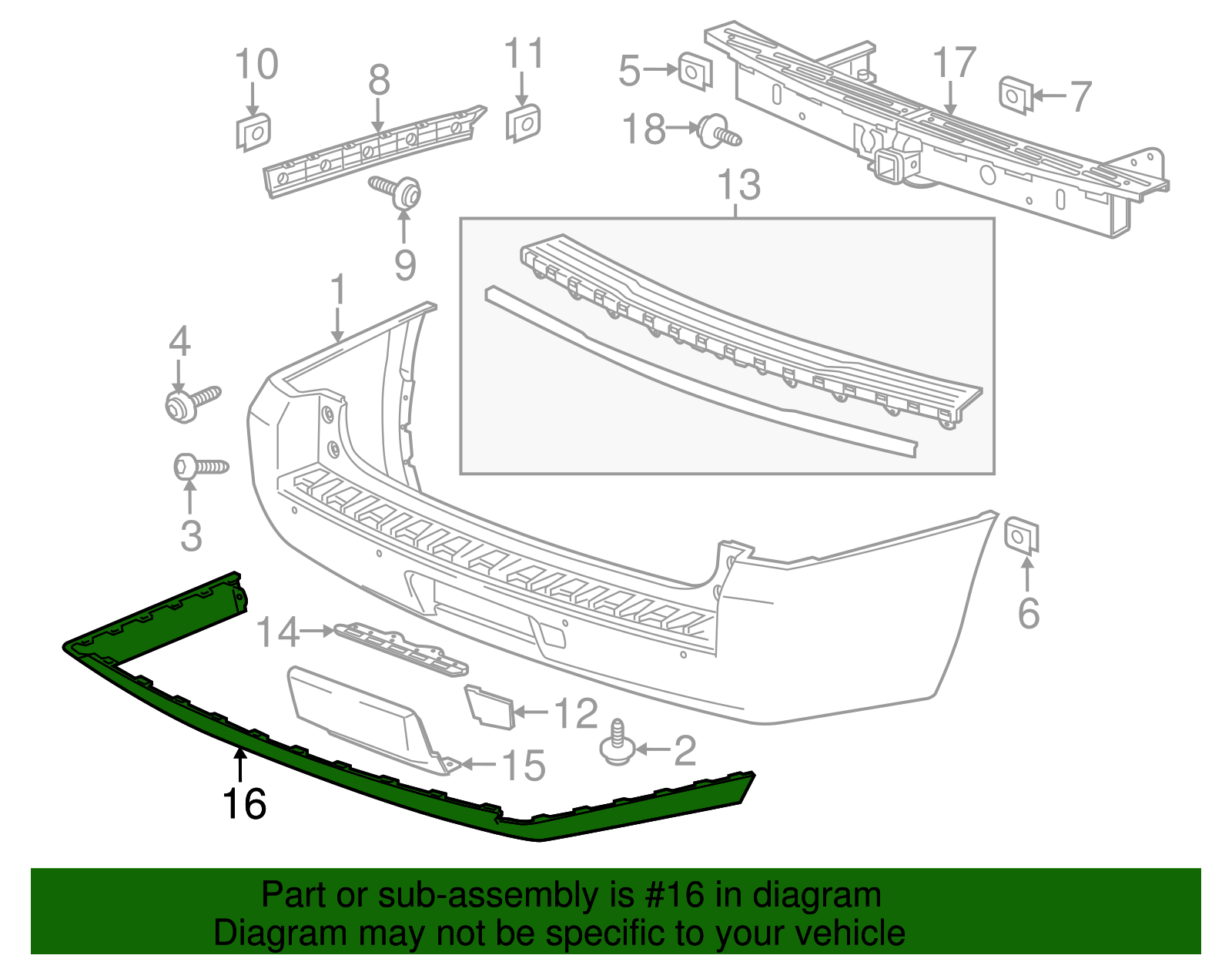 2015-2020 GMC Yukon XL Rear Lower Bumper Cover 22938783 GM ...