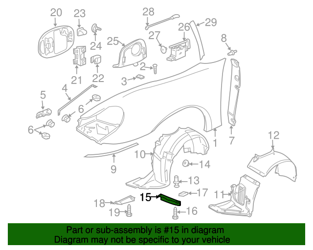 2002-2005 Porsche 911 Rubber lip, left, on front wheel housing liner ...