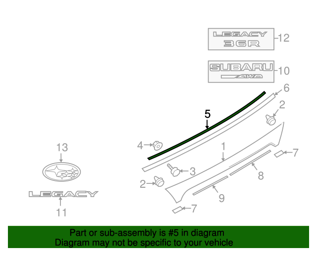 2015-2019 Subaru Legacy Rear Molding Protector 91713AL25A | Subaru ...