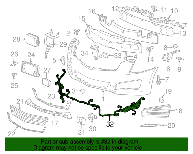 23133425 - Front Object Alarm Sensor Wiring Harness 2013-2014 Cadillac ...