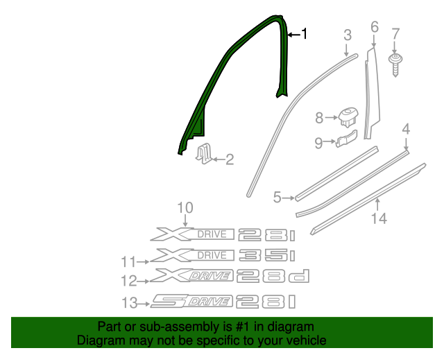 51-33-7-205-584 - Door Window Molding 2011-2017 BMW X3 ...