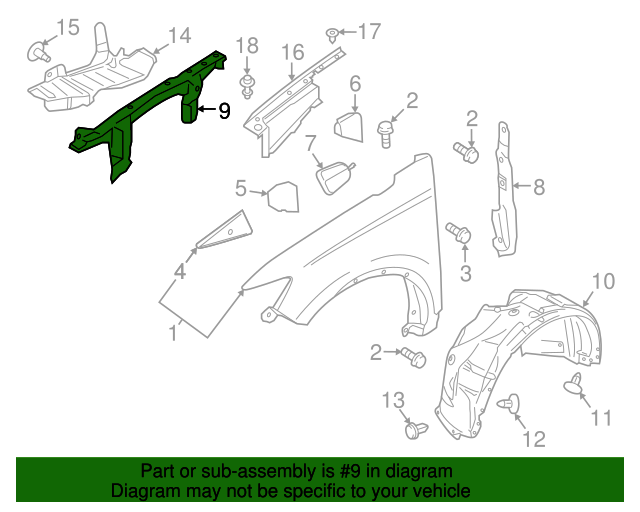 2016-2018 Lincoln MKX Fender Mtg Bkt - Passenger Side (RH) F2GZ-16C078 ...