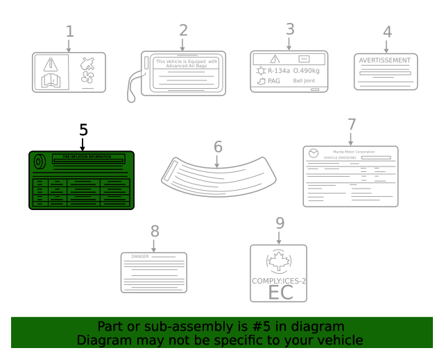 2019-2023 Mazda 3 Tire Info Label BDGG-69-014A | Florida Mazda Parts