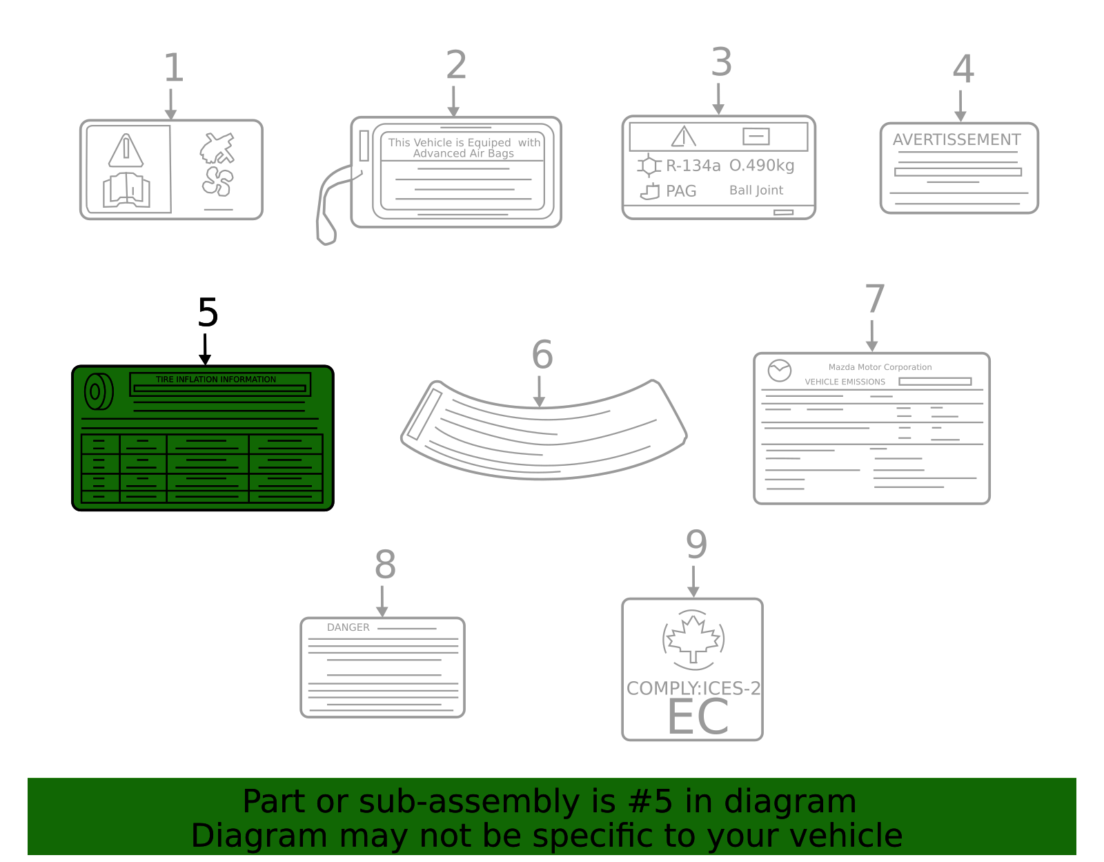 BEEV-69-014A - Tire Info Label - 2019 2020 Mazda 3 | Mazda Parts Factor