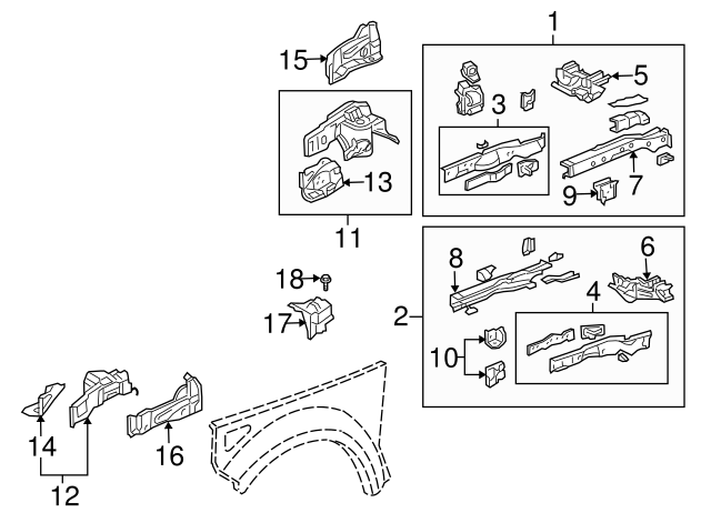 60811-SCV-A00ZZ - Frame R Front Side - 2003-2011 Honda Element ...