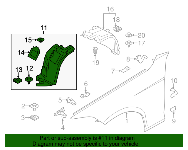 51712990820 - 2013-2015 BMW X1 Ft Fender Liner (51-71-2-990-820) | BMW ...