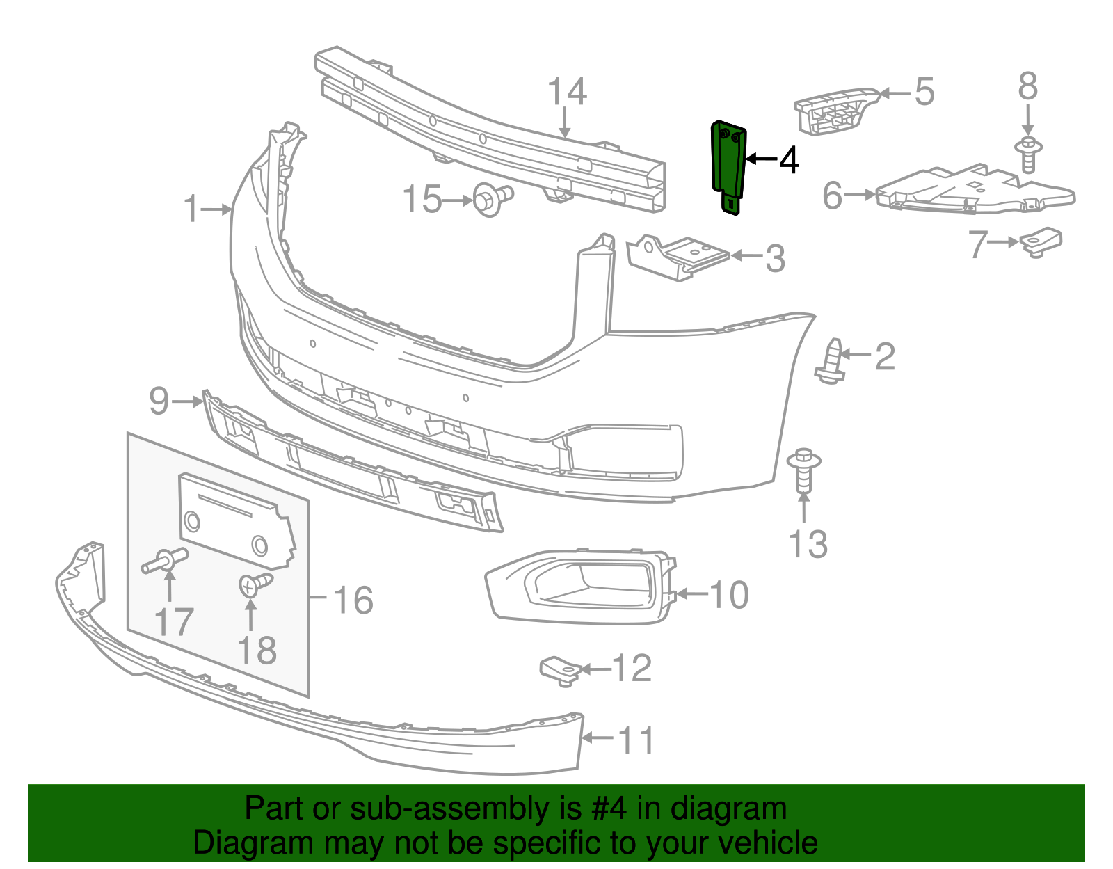 2015-2020 GM Passenger Side Front Bumper Fascia Support Brace 22829664 ...