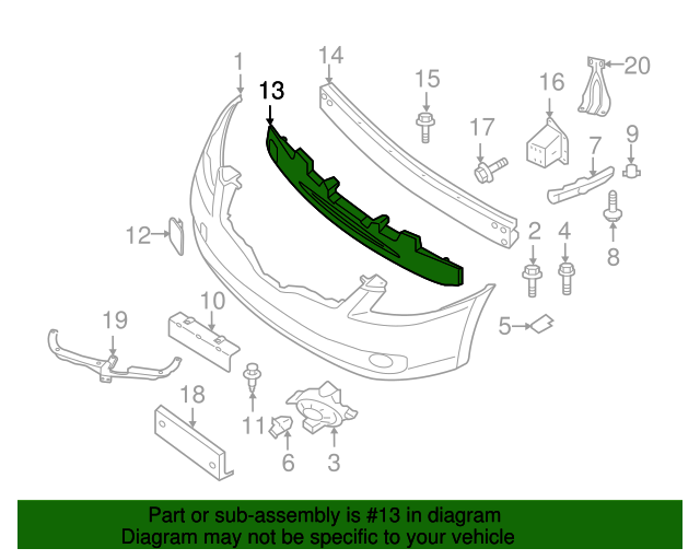 62090-JA00A - Bumper Impact Absorber 2007-2009 Nissan Altima ...