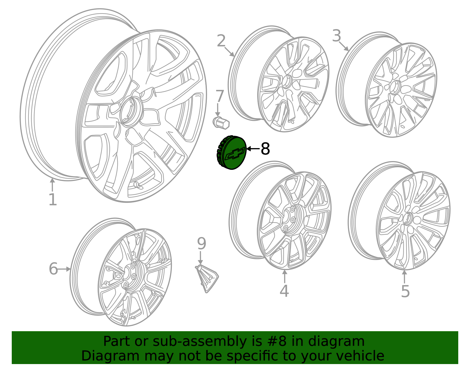 2014-2024 Chevrolet Wheel Center Cap, Bright Aluminum 20942002 ...