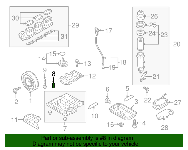 2008-2017 Audi Upper Oil Pan Pin 055-105-277 | Audi USA Parts