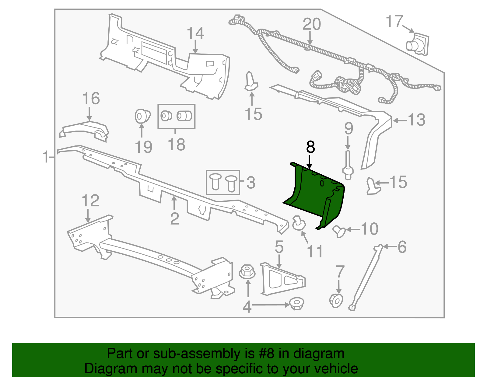 2007-2014 GM Passenger Side Rear Bumper Impact Bar End Cap 15284308 GM ...
