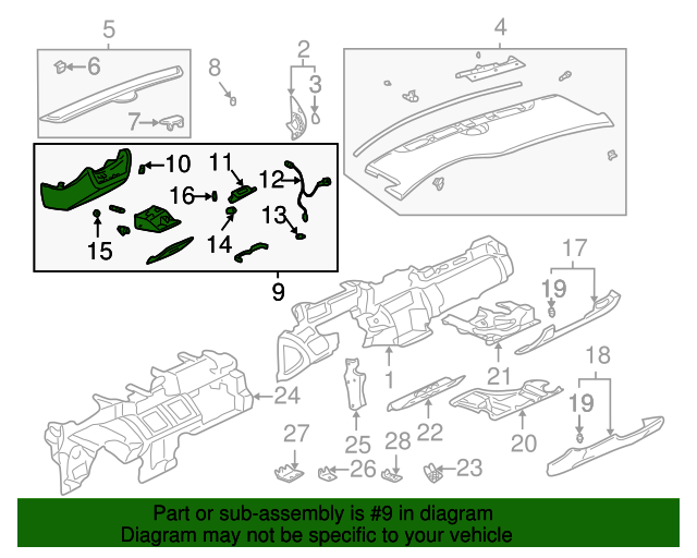 25713381 - Shale Instrument Panel Center Compartment 2000-2005 Cadillac ...