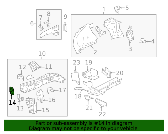 2017-2019 GM Passenger Side Front Compartment Front Inner Side Rail ...