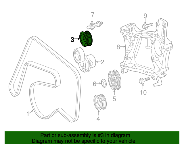 651-200-03-70 - Accessory Drive Belt Idler Pulley 2013-2017 Mercedes ...