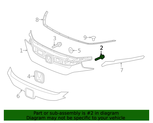 2016-2021 Honda Civic Grille Screw 93913-15320 | hondapartswd