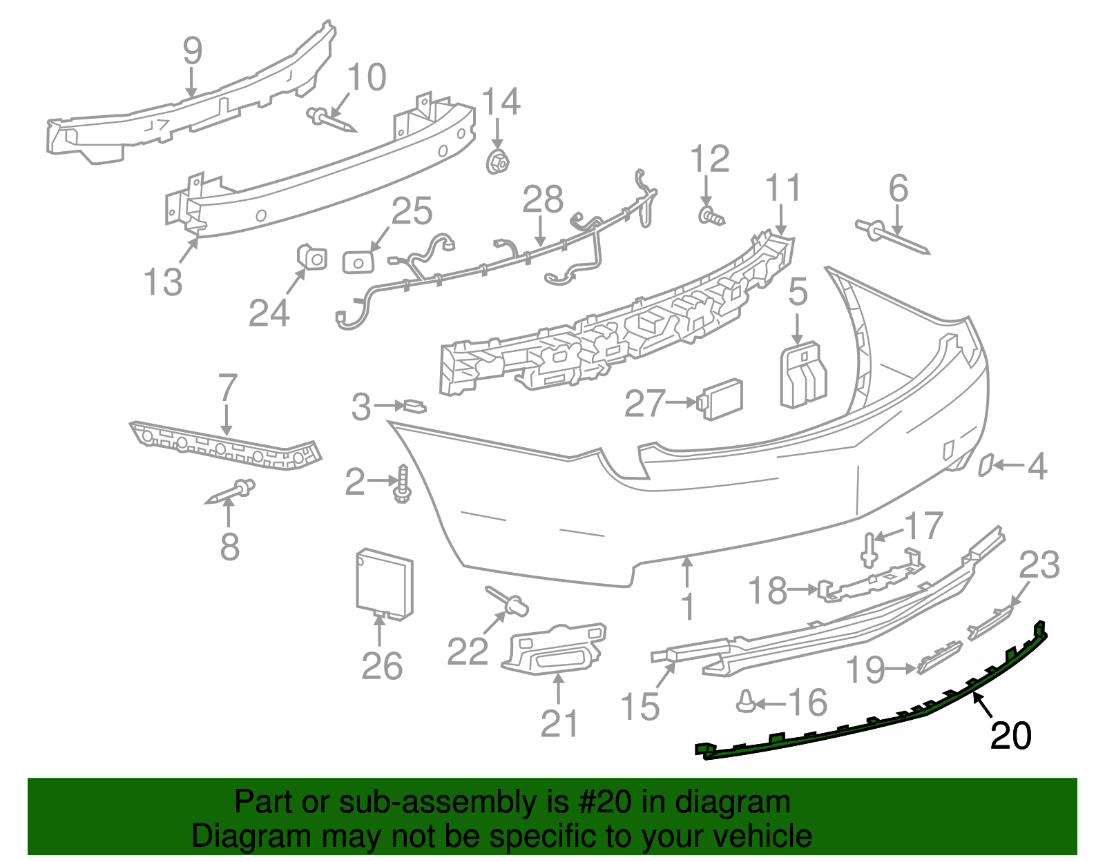 2013-2017 Cadillac XTS Rear Bumper Fascia Molding 20901439 GM ...