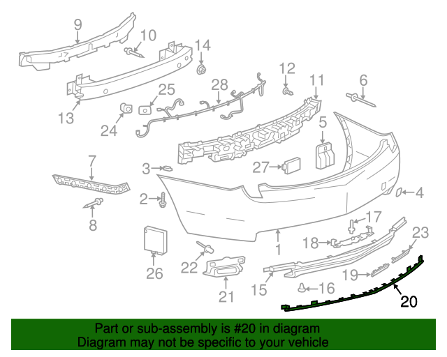 2013-2017 Cadillac XTS Rear Bumper Fascia Molding 22751350 ...