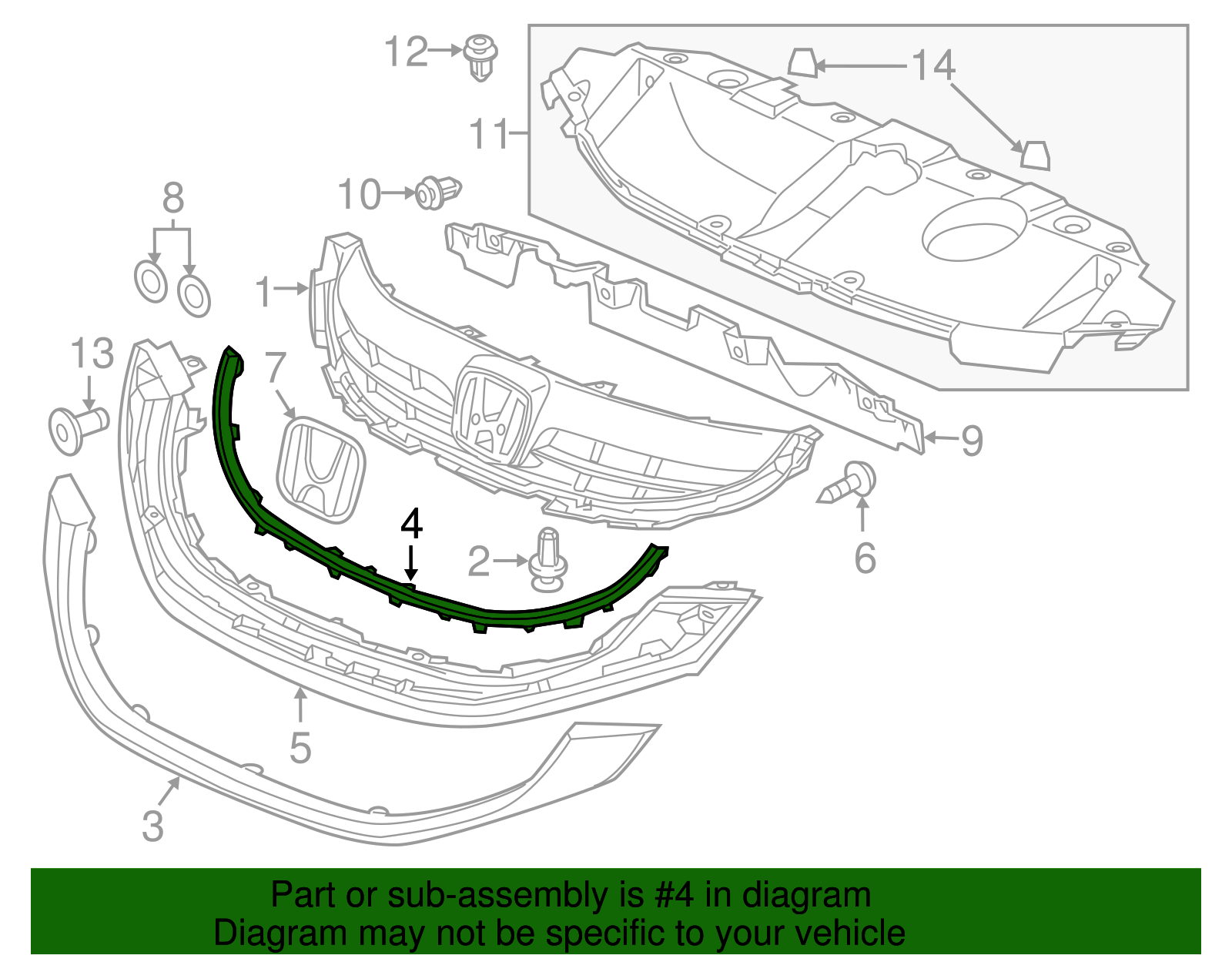 71123-TT1-A01 - 2013-2015 Honda Civic - Molding Front Grille Inside ...