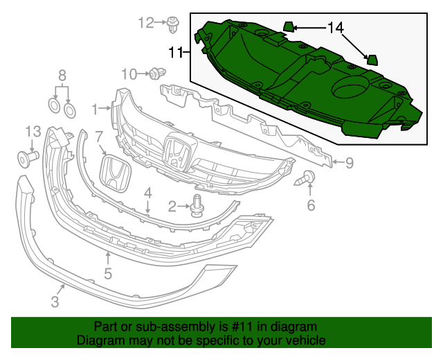 71125-TT1-A00 - Radiator Support Air Deflector 2013-2015 Honda Civic ...